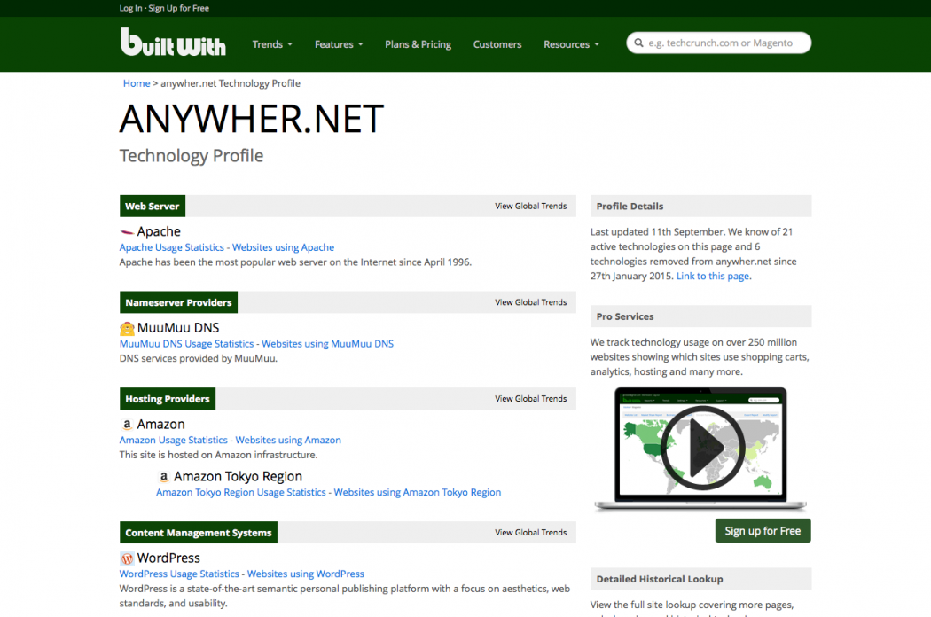 WEBサービスの開発環境を調べる拡張機能「BuiltWith Technology Profiler」 | リモートワーク - anywher